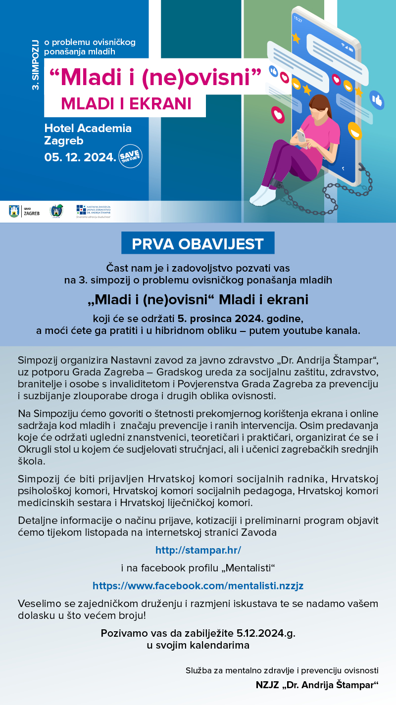 3. simpozij o problemu ovisničkog ponašanja mladih "Mladi i (ne)ovisni" - Mladi i ekrani, 5 ...